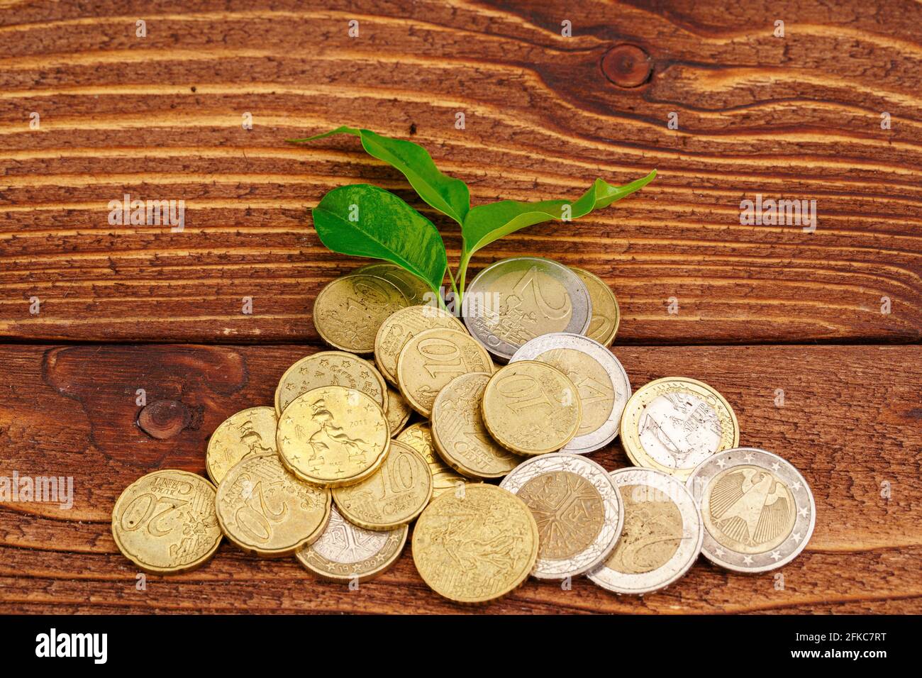 Coins stack of money and growing plant, financial concept Stock Photo ...