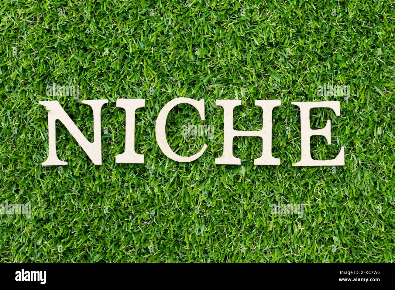 Wood alphabet letter in word niche on green grass background Stock ...