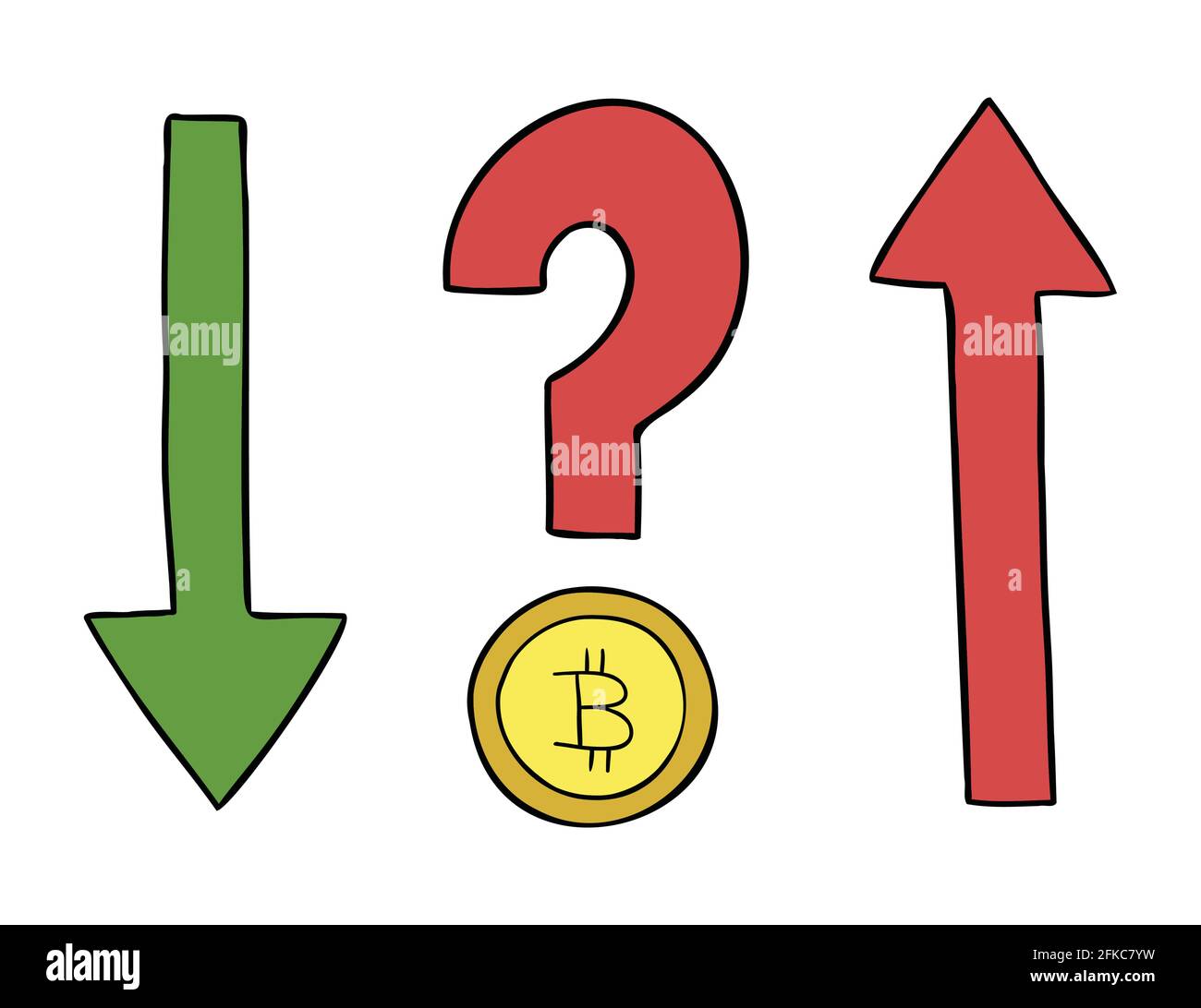 Cartoon vector illustration of cryptocurrency bitcoin with question ...