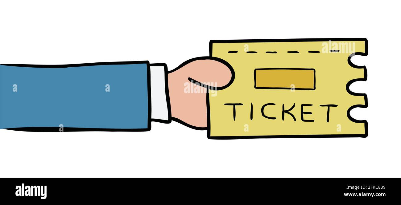 Cartoon vector illustration of man holding ticket. Colored and black ...