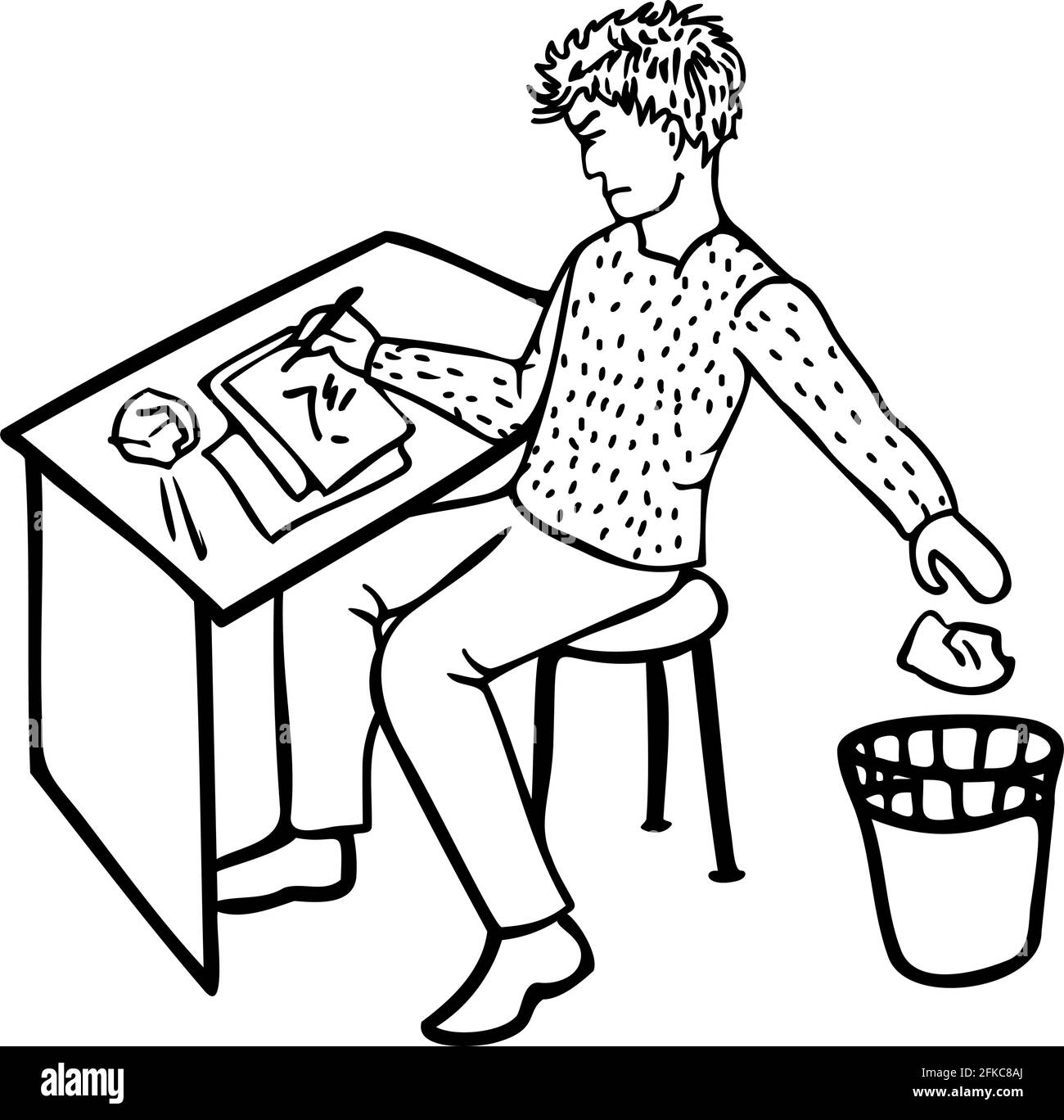 Vector black and white illustration of disappointed man throwing ...