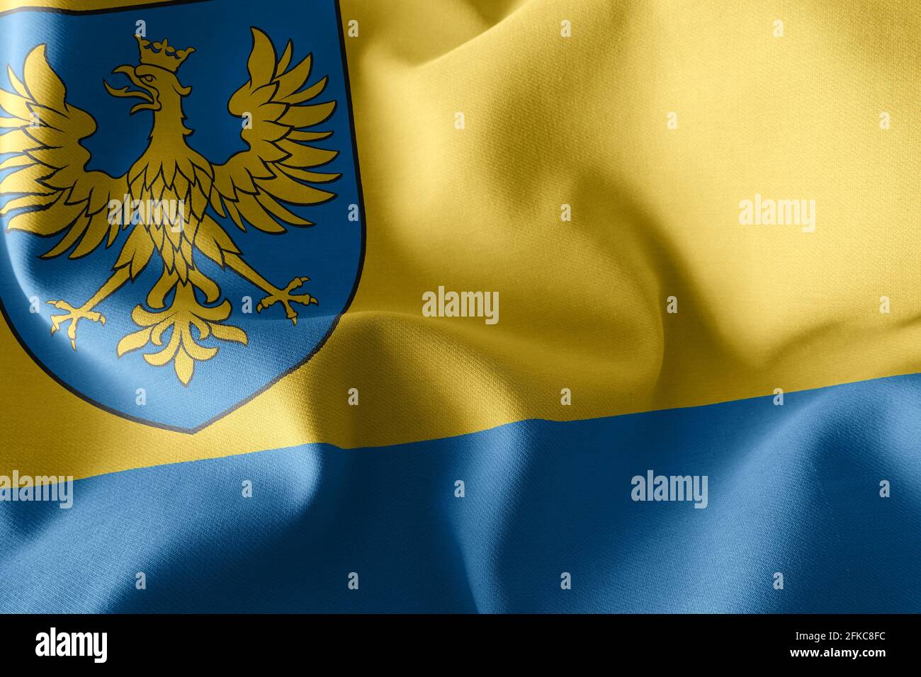 3D illustration flag of Opole Voivodship is a region of Poland. Waving ...