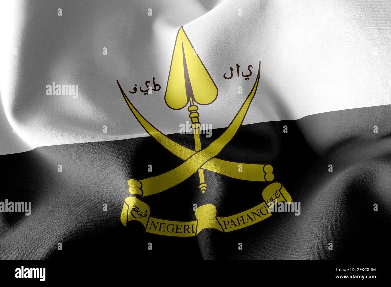 3D illustration flag of Pahang is a state of Malaysia. Waving on the ...
