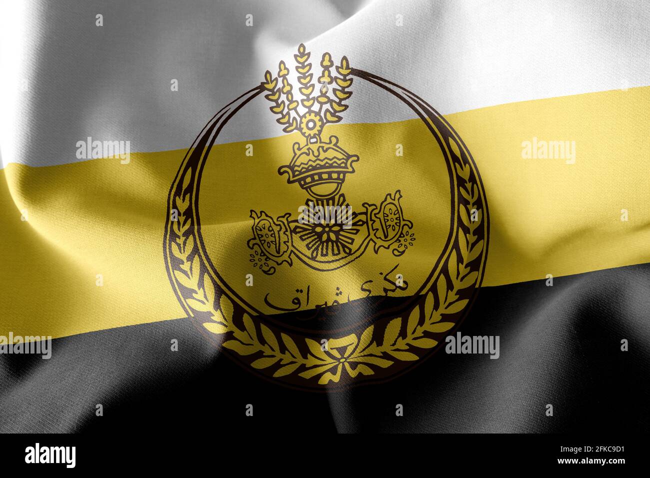 3D illustration flag of Perak is a state of Malaysia. Waving on the ...