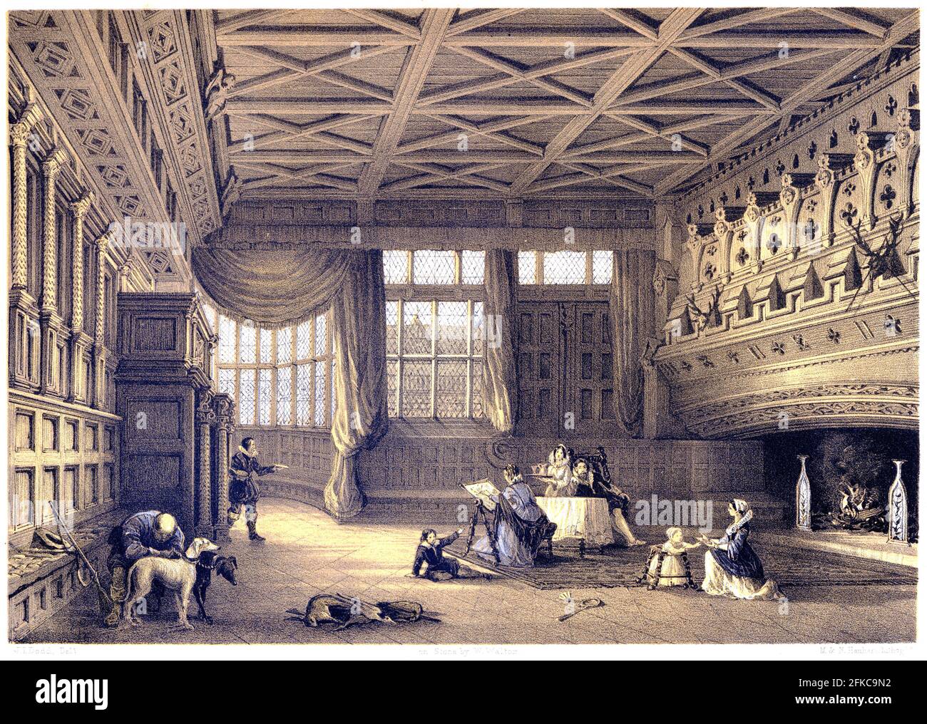 A lithotint of Speke Hall, The Great Hall, Lancashire UK scanned at ...