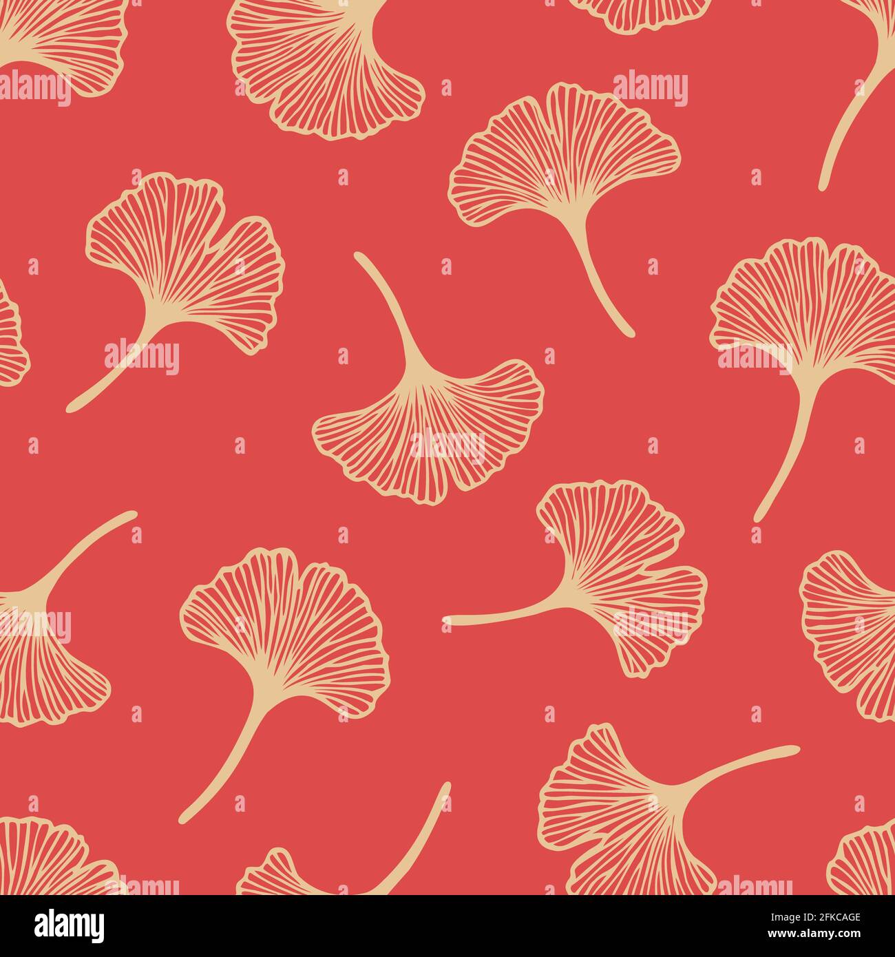 Vector seamless pattern with hand drawn ginkgo biloba leaves. Beautiful ...