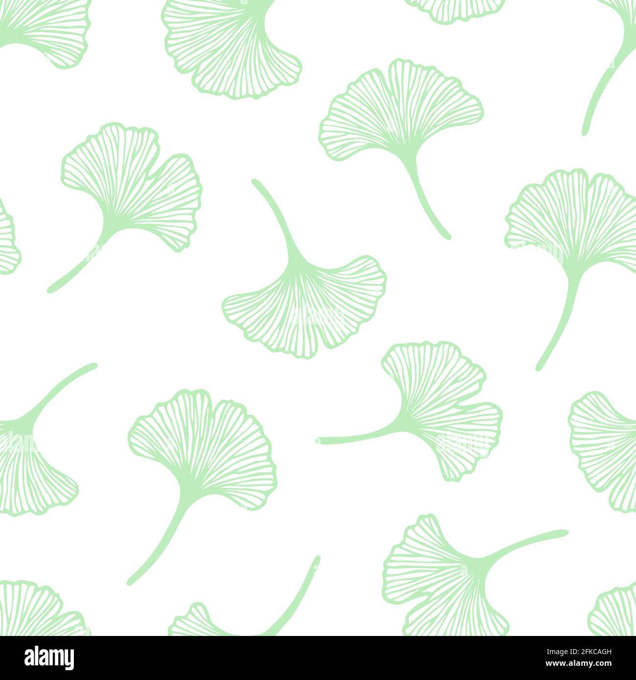 Vector seamless pattern with hand drawn ginkgo biloba leaves. Beautiful ...
