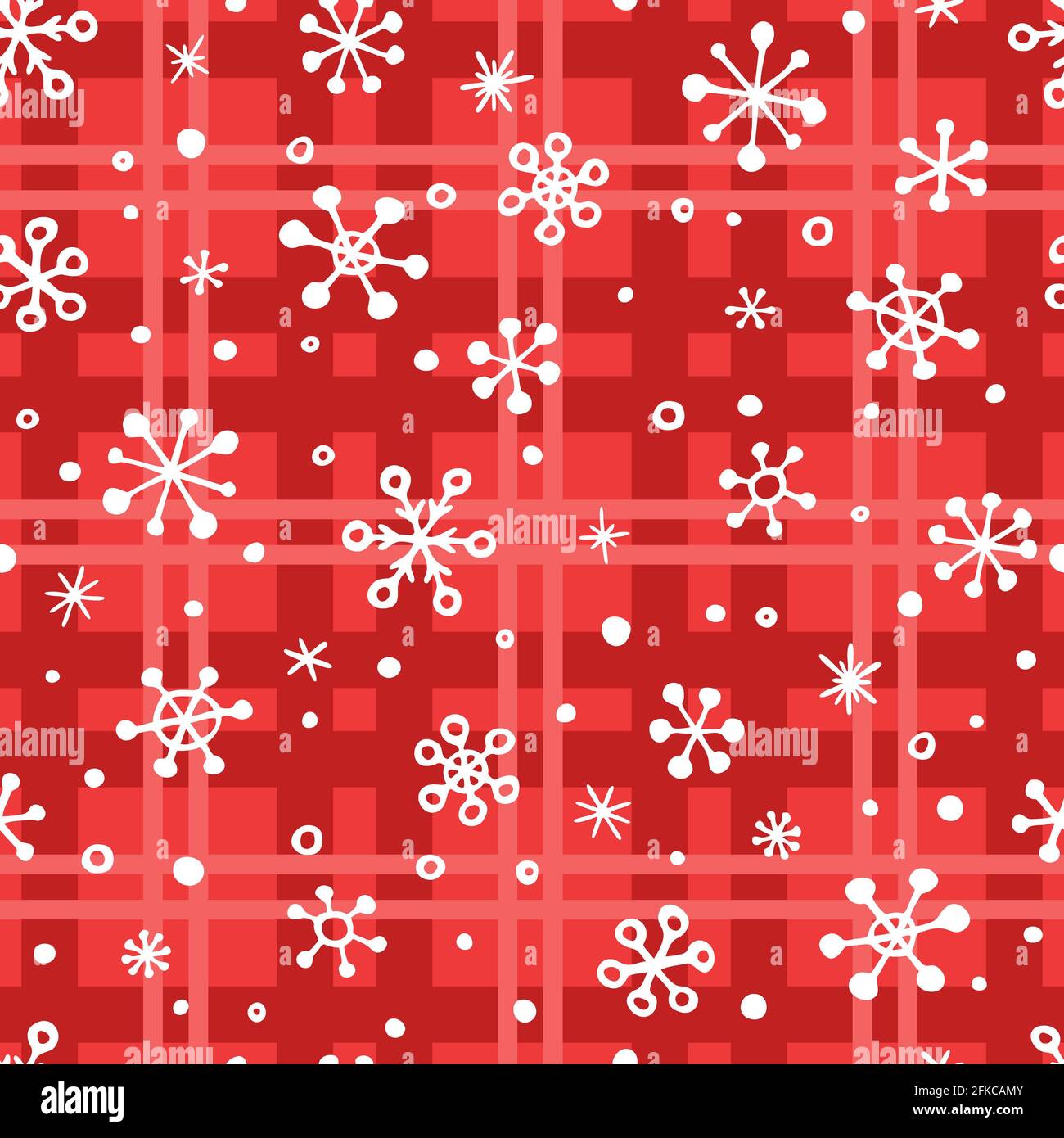 Vector seamless check pattern with hand drawn snowflakes. Cute design ...