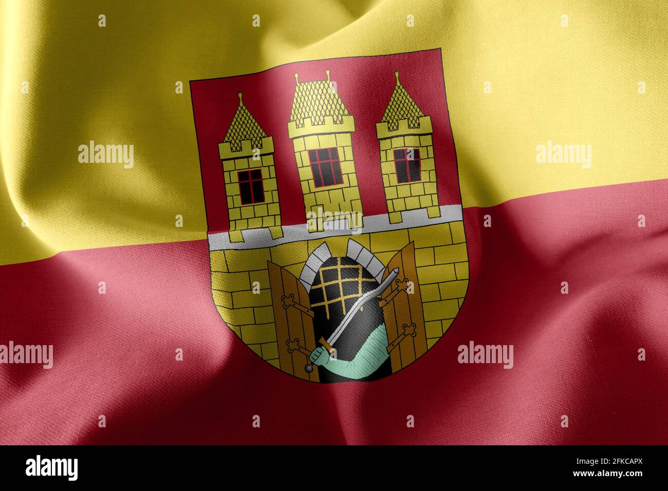 3D illustration flag of Prague is a region of Czech Republic. Waving on ...