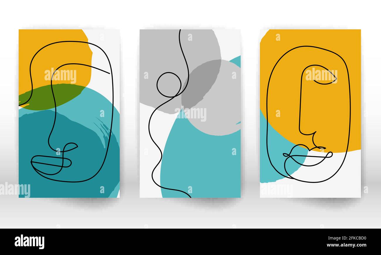 Modern abstract art face. Set of minimal shapes and lines. Home decor ...