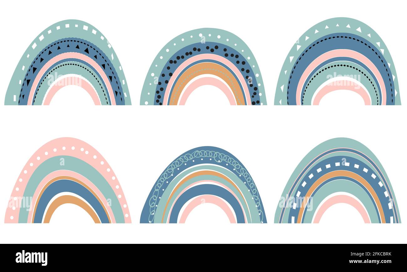 Set of cute rainbows in scandinavian style. Watercolor rainbows ...
