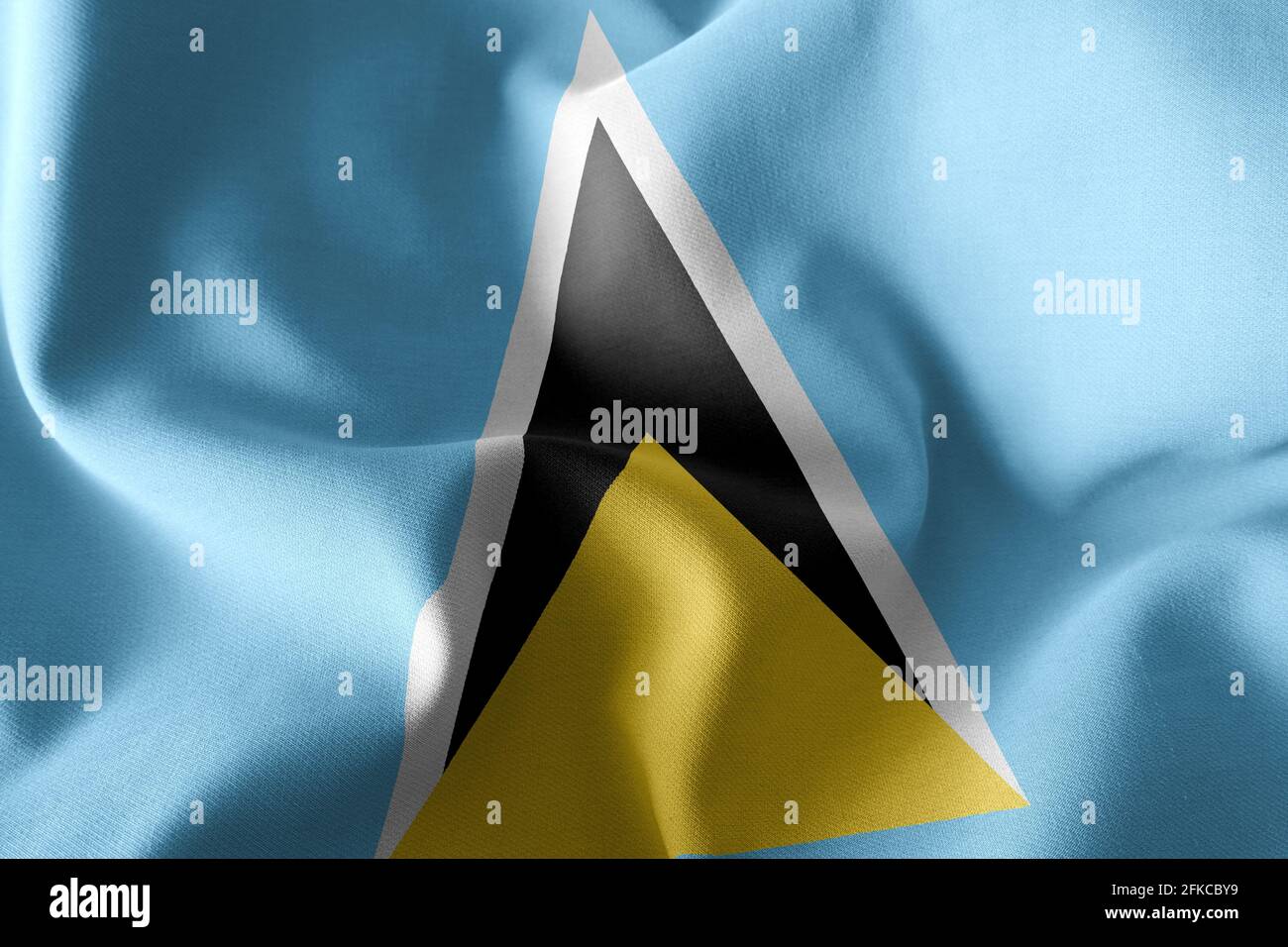 3D illustration flag of Saint Lucia. Waving on the wind flag textile ...