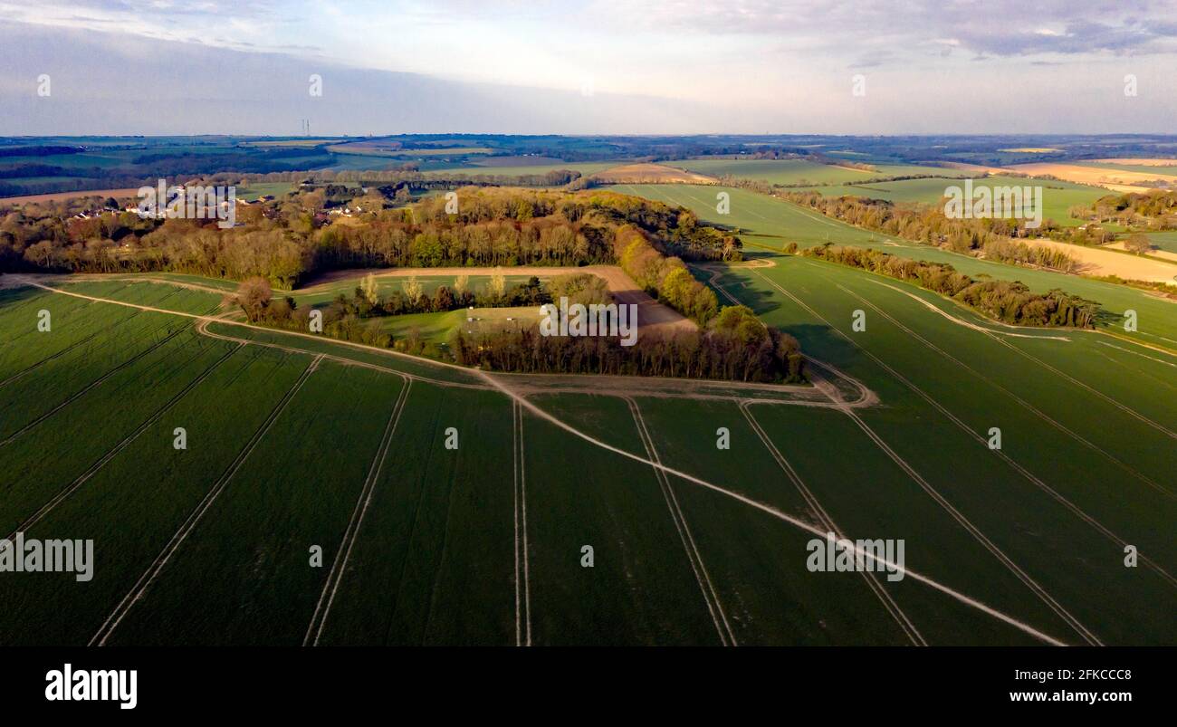 Aerial view of agricultural field patterns in Ripple, Kent Stock Photo ...