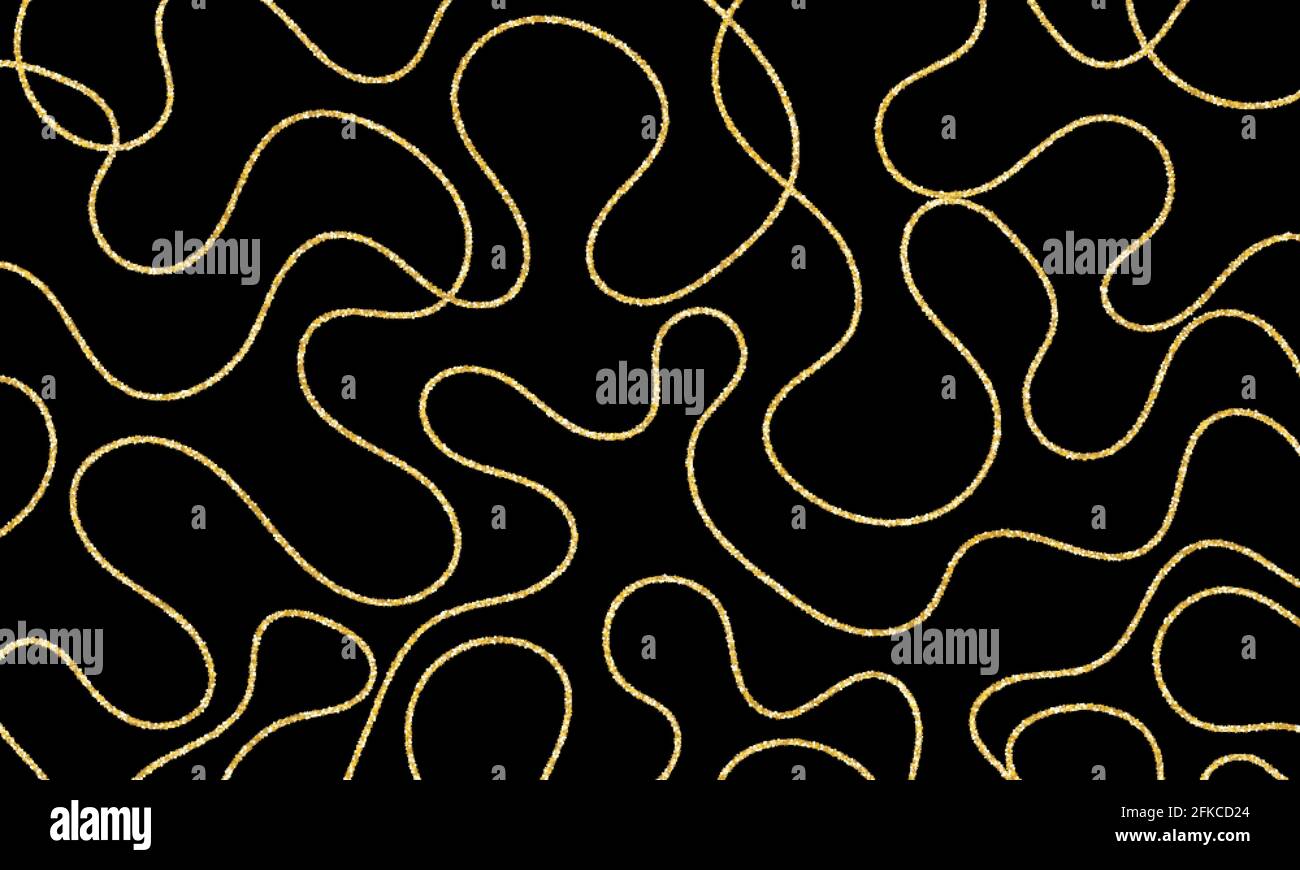Doodle gold lines pattern. Abstract golden line on black background ...