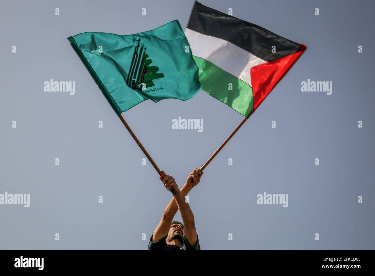 Beirut, Lebanon. 30th Apr, 2021. A pro-Iranian Hezbollah supporter ...