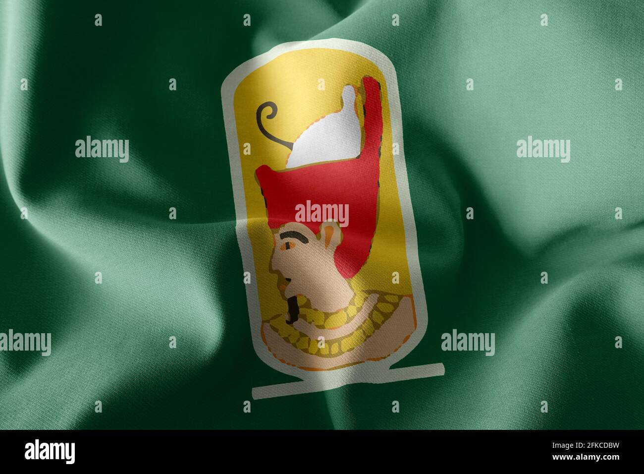3D illustration flag of Sohag is a region of Egypt. Waving on the wind ...
