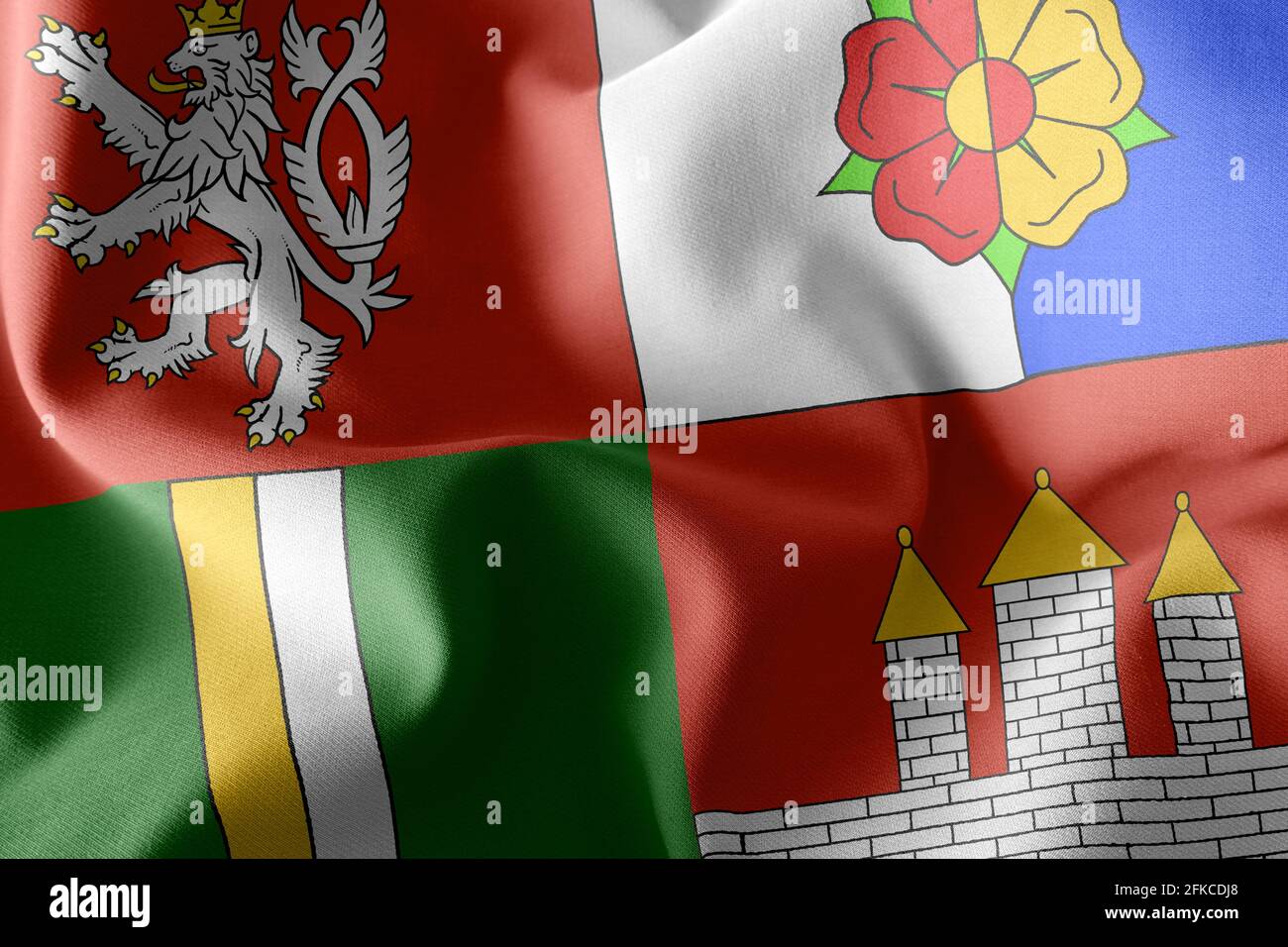 3D illustration flag of South Bohemia is a region of Czech Republic ...