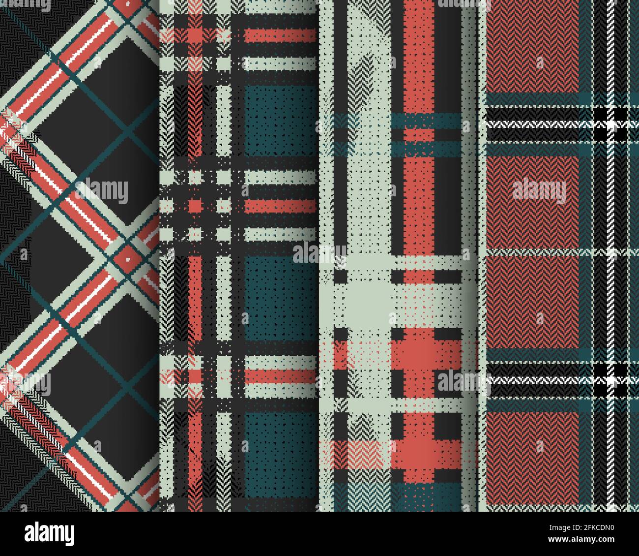 Set of tartan seamless pattern. Checkered Scottish plaid. Striped print ...