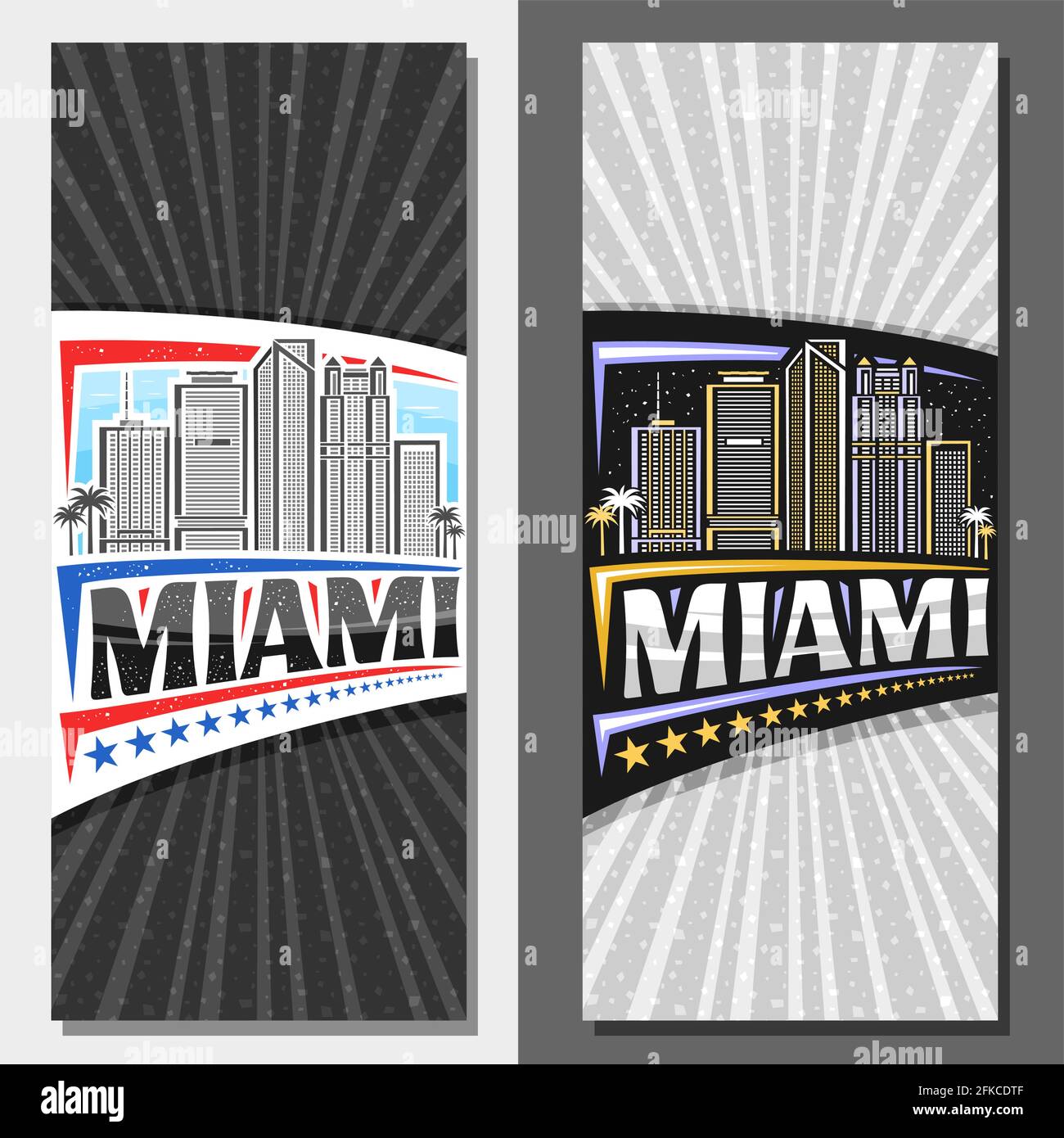 Vector vertical templates for Miami, decorative leaflets with ...