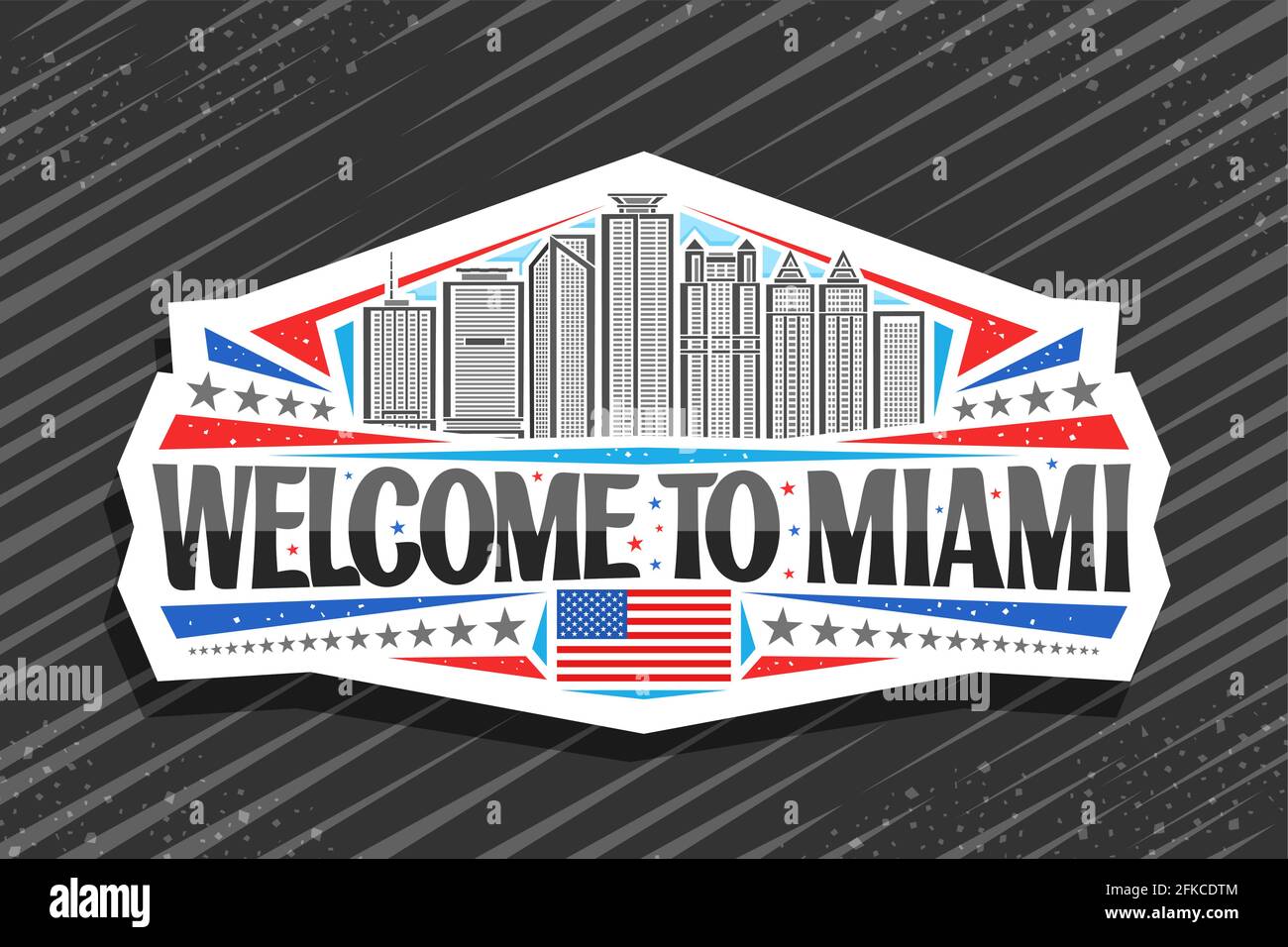 Vector logo for Miami, white decorative tag with outline illustration ...