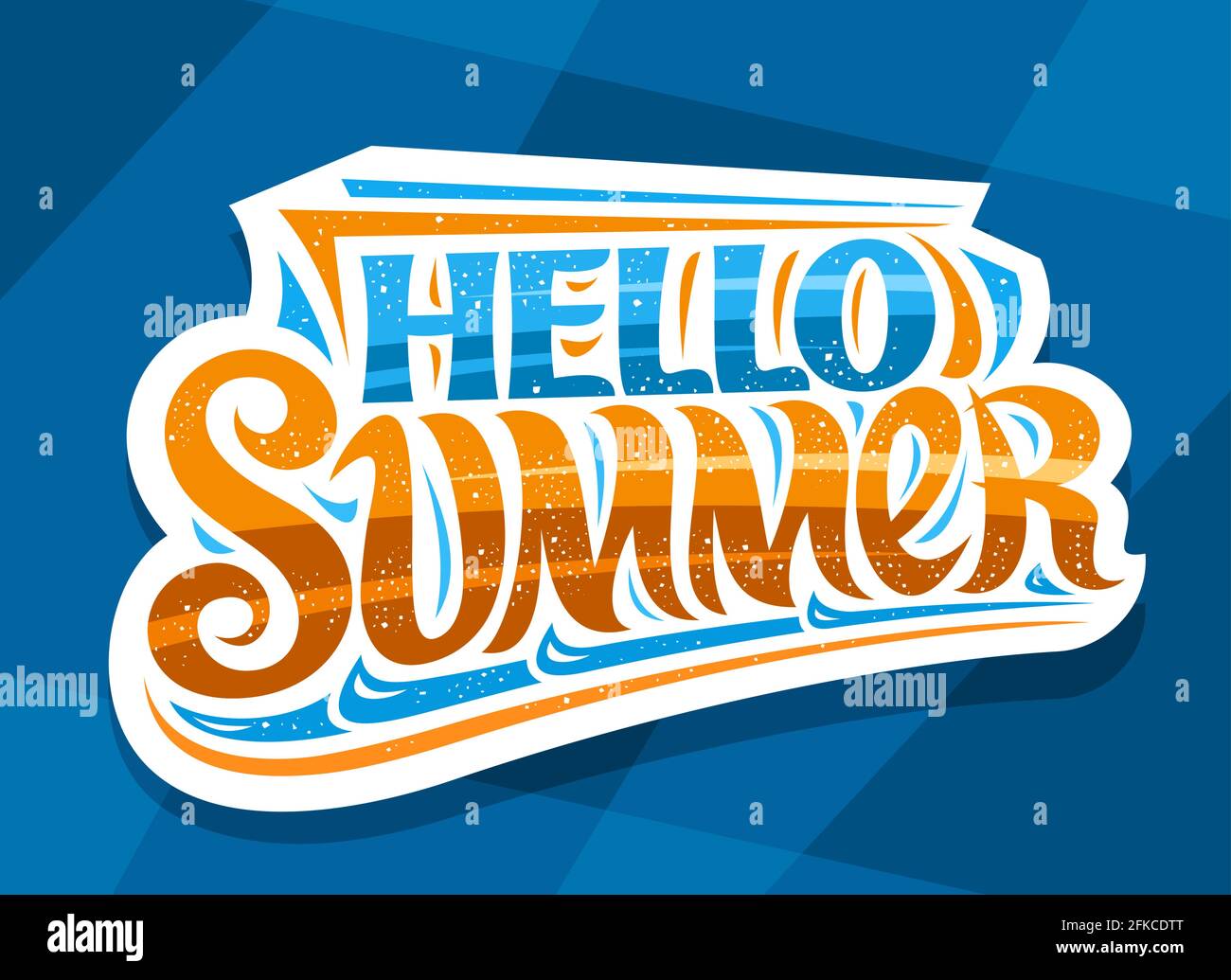 Vector lettering Hello Summer, white badge with curly calligraphic font ...