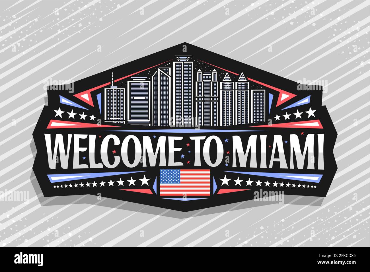 Vector logo for Miami, black decorative sticker with outline ...