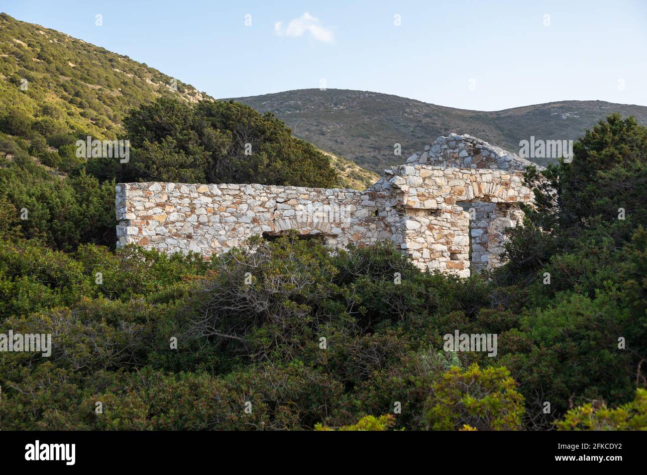 Ruins of a byzantine house at the ancient Paros marble quarries, famous ...