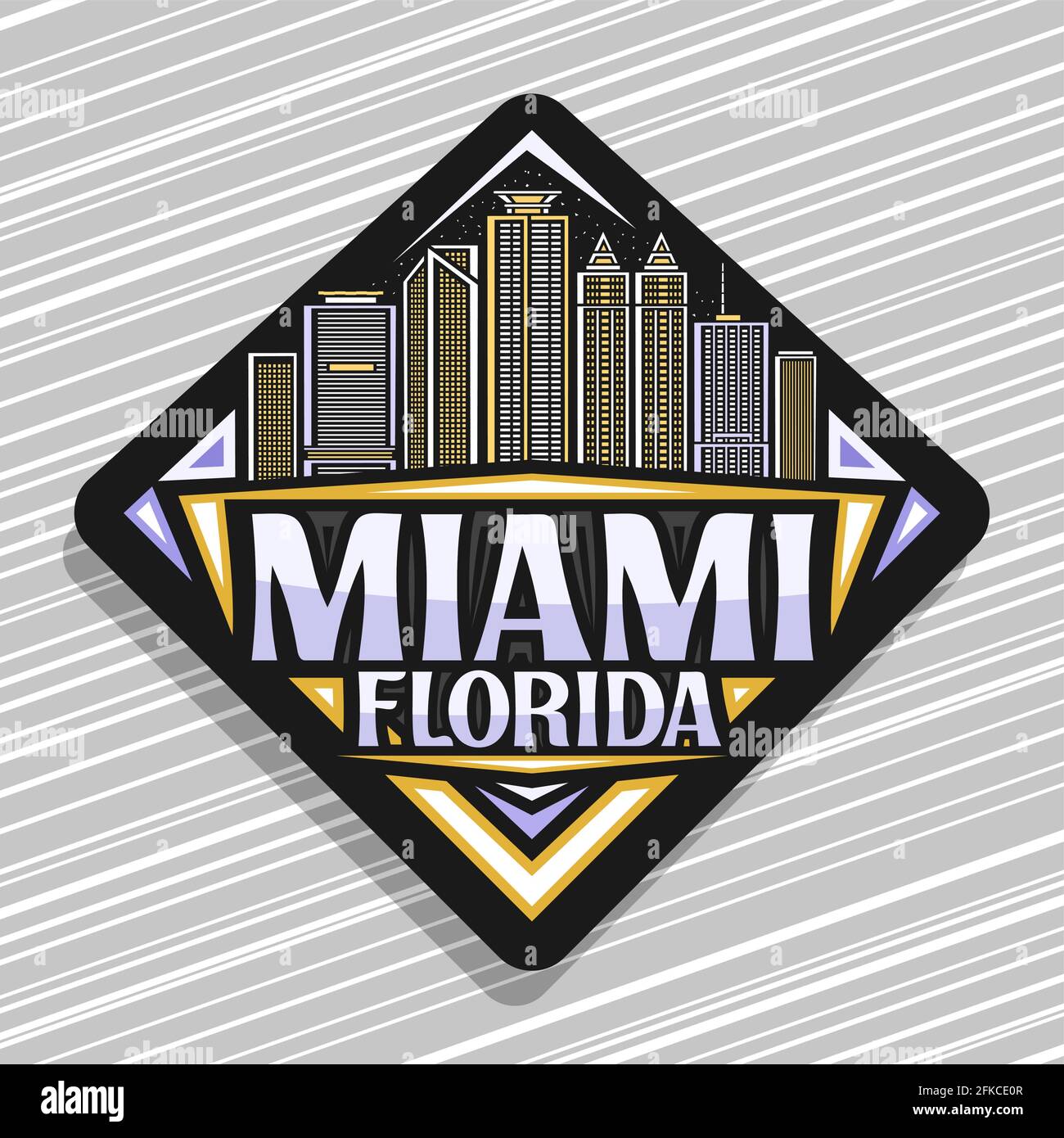 Vector logo for Miami, black rhombus road sign with outline ...