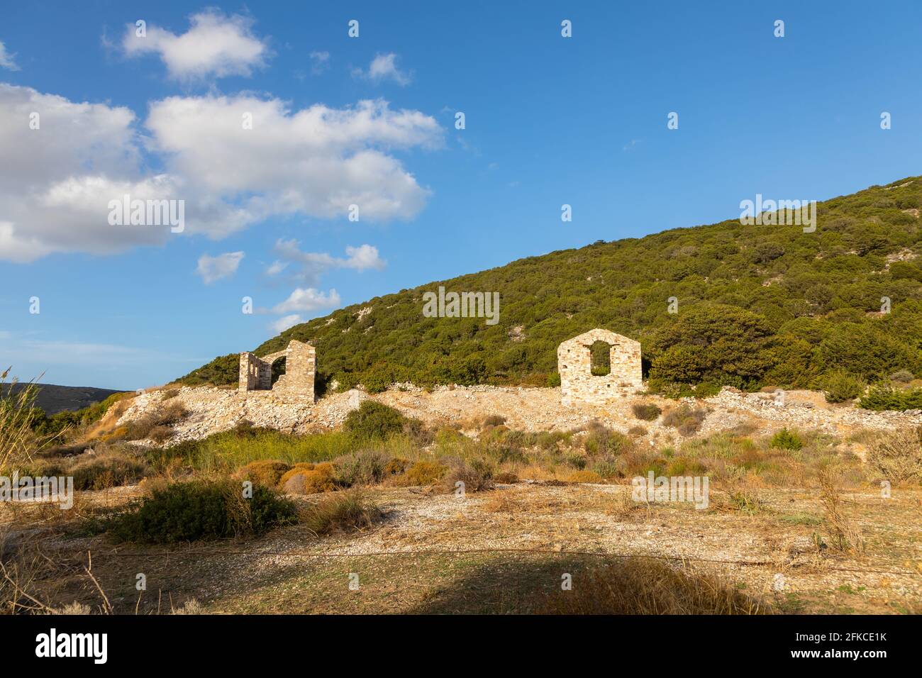 Ruins of a byzantine house at the ancient Paros marble quarries, famous ...