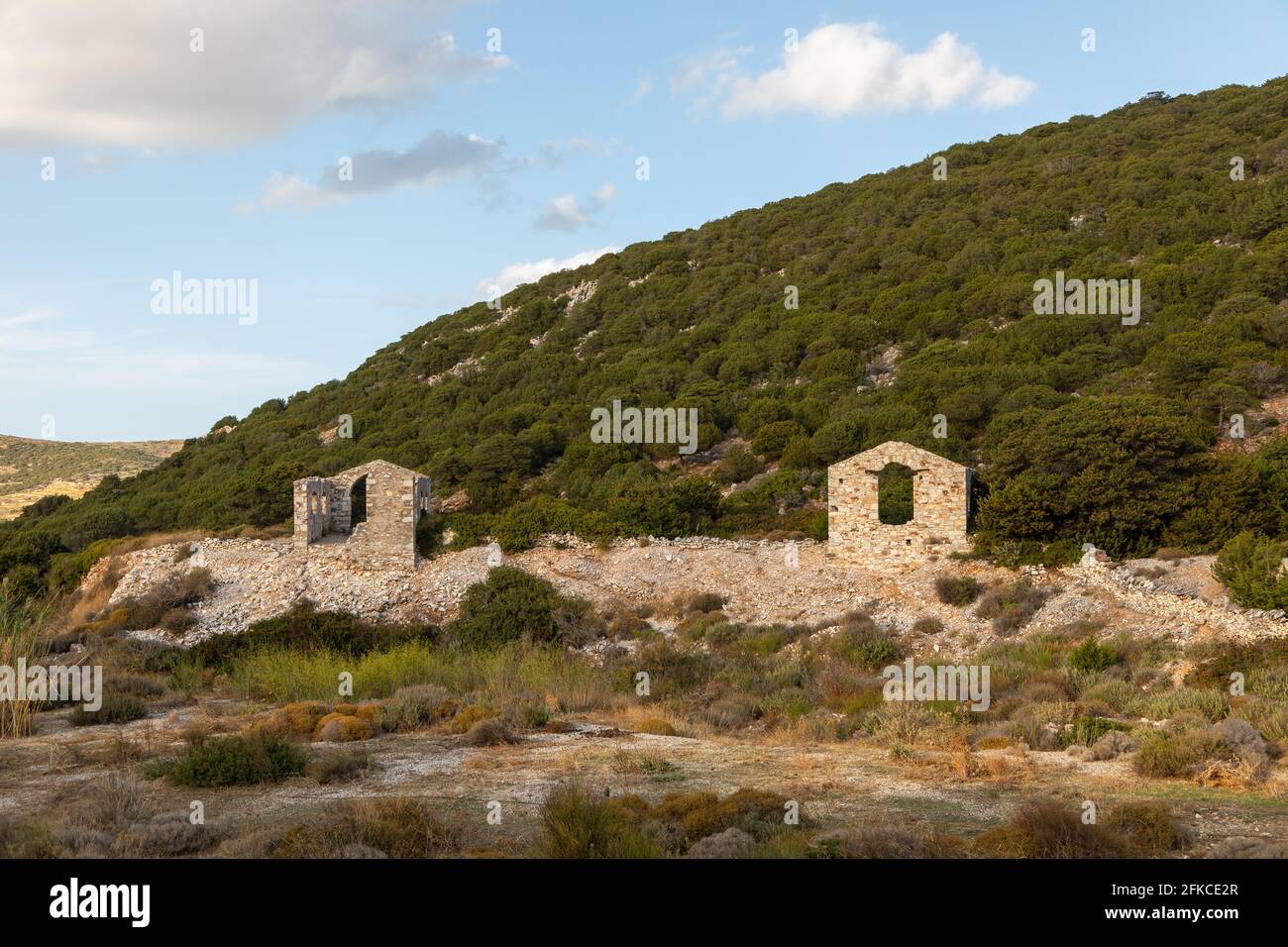 Ruins of a byzantine house at the ancient Paros marble quarries, famous ...