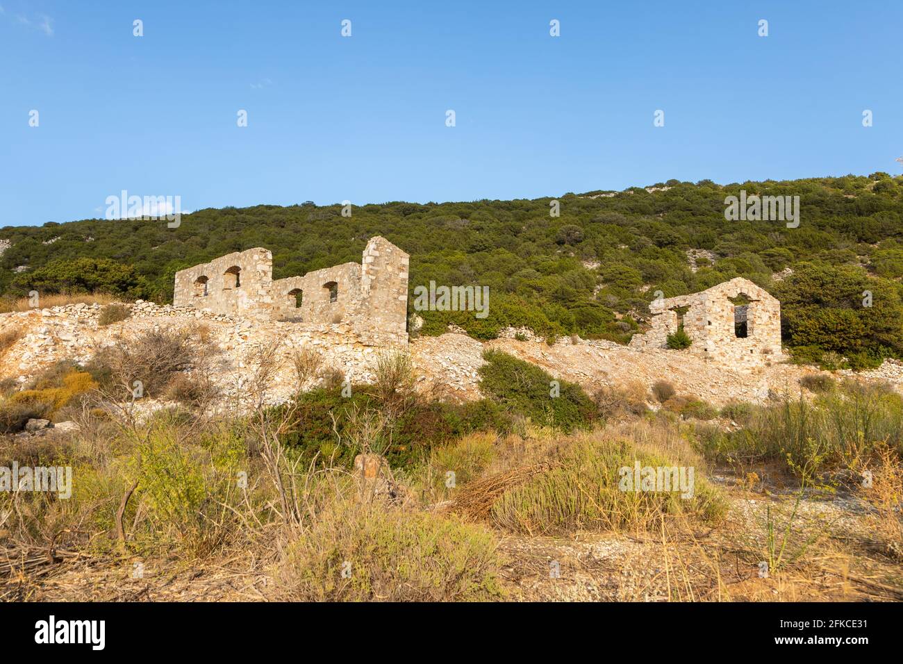 Ruins of a byzantine house at the ancient Paros marble quarries, famous ...