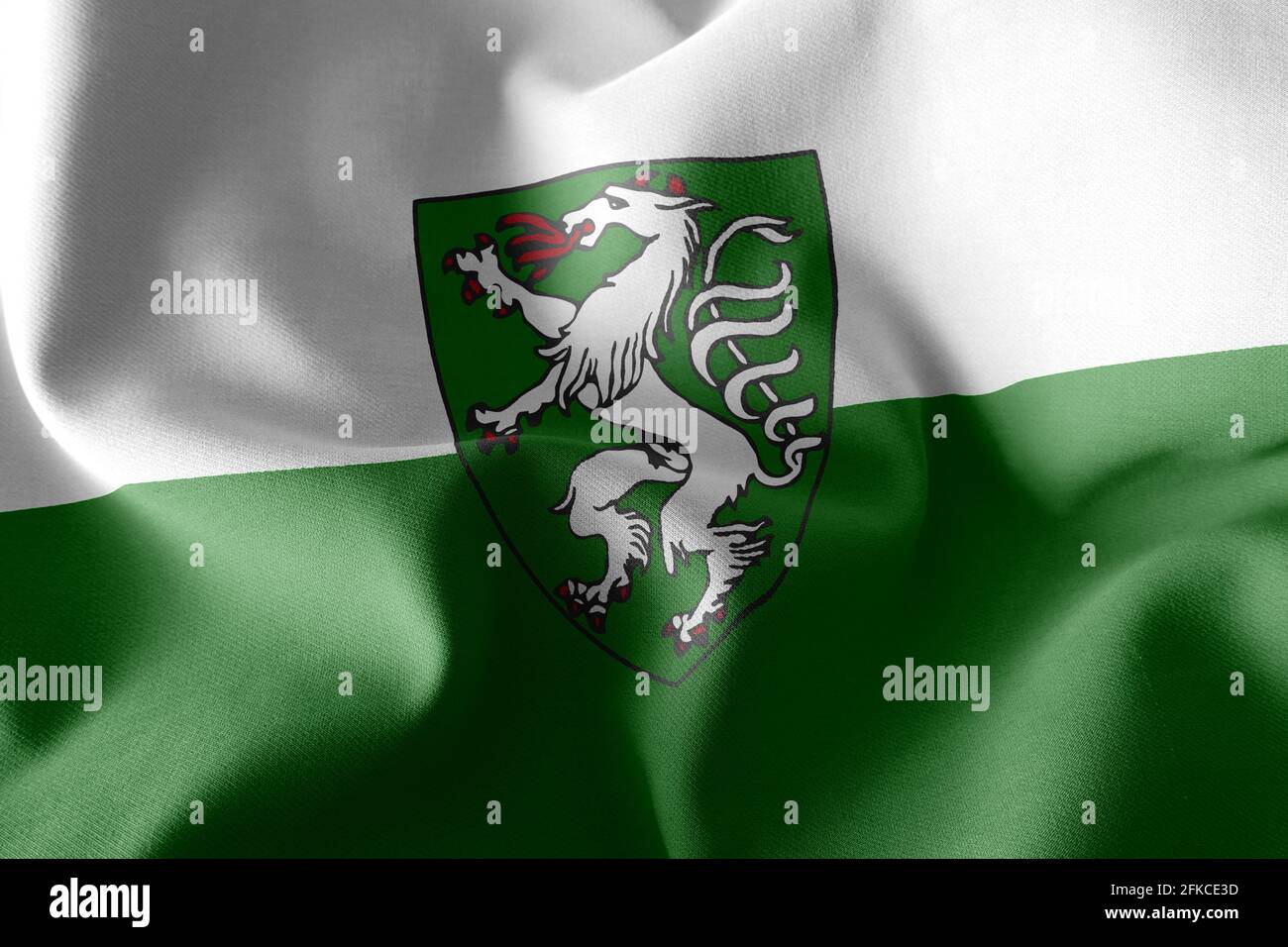 3D illustration flag of Styria is a region of Austria. Waving on the ...