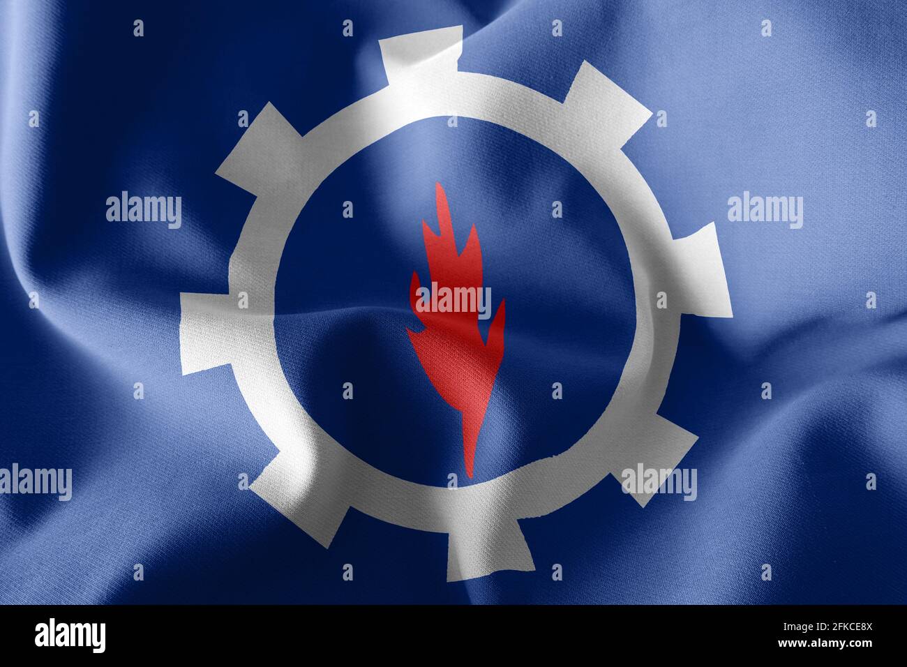 3D illustration flag of Suez is a region of Egypt. Waving on the wind ...