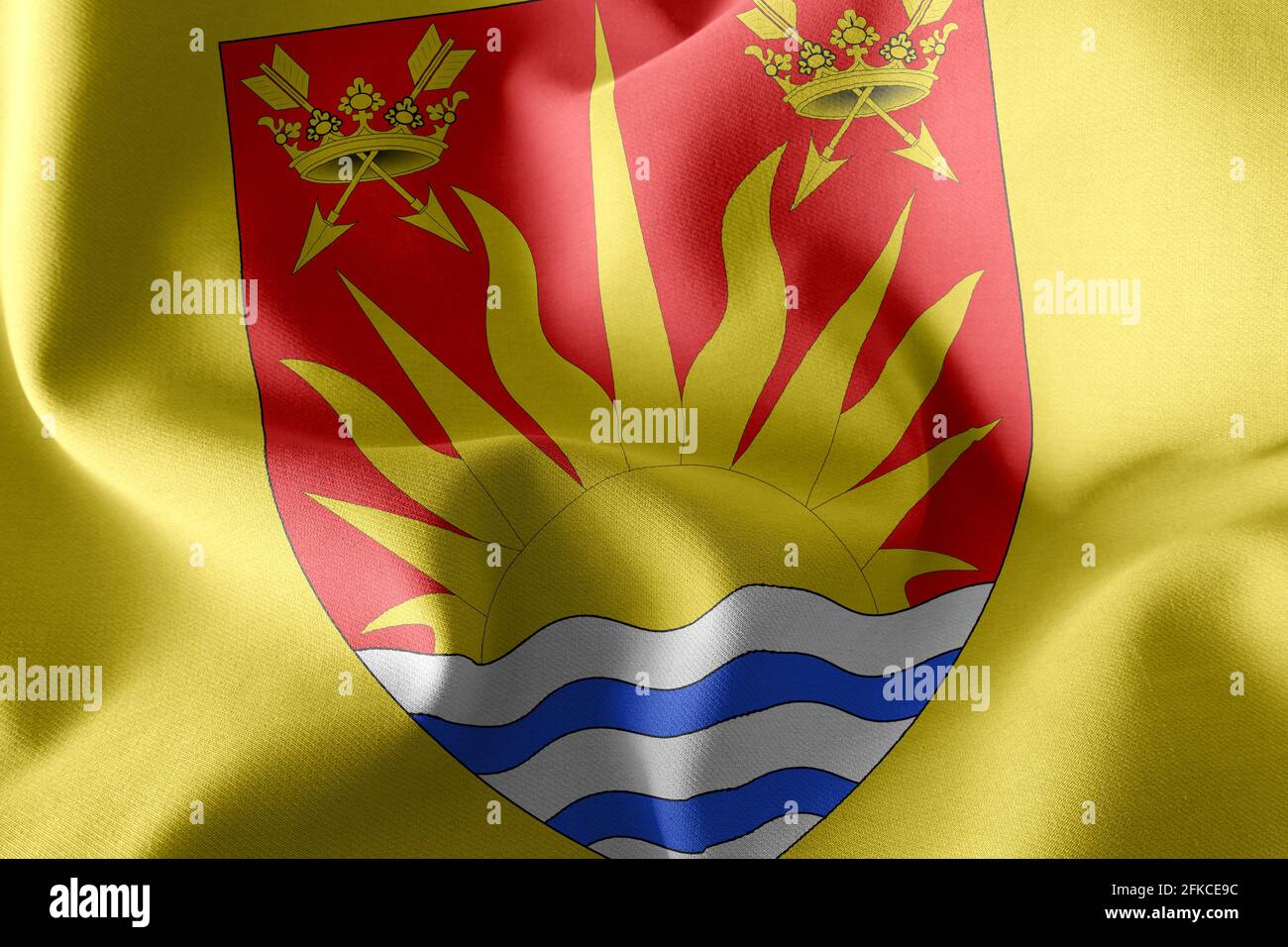 3D illustration flag of Suffolk is a county of England. Waving on the ...