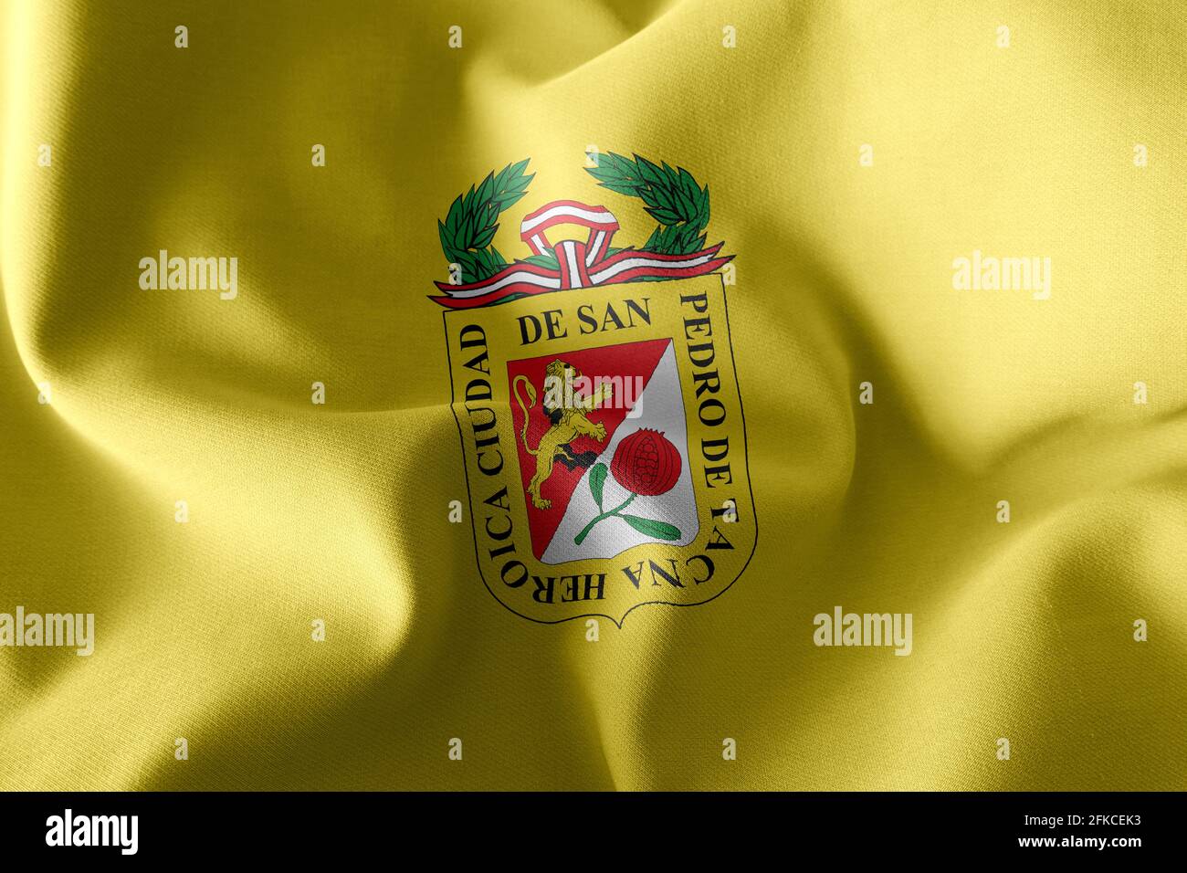 3D illustration flag of Tacna is a region of Peru. Waving on the wind ...
