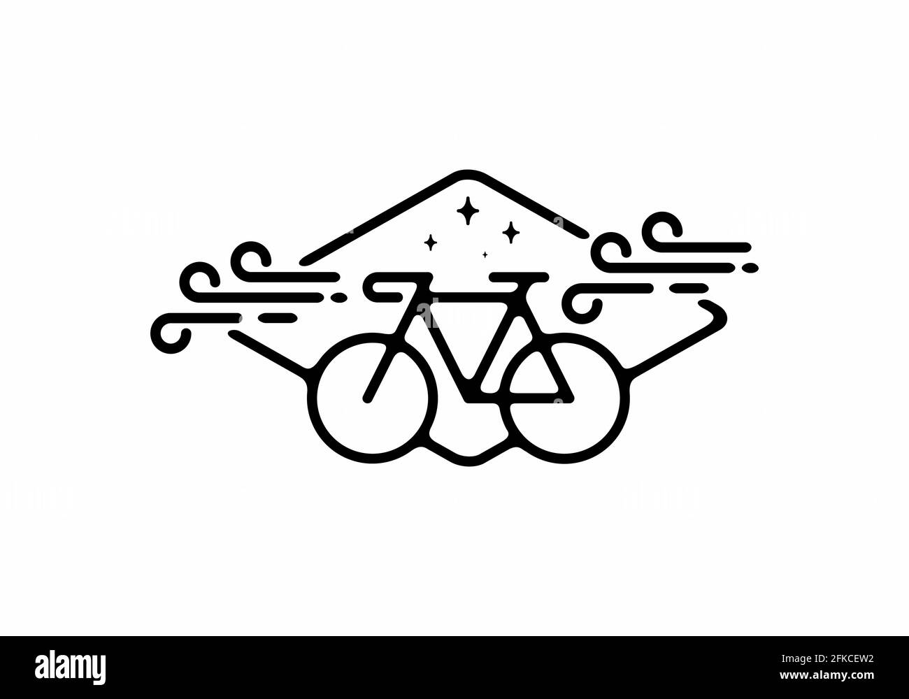 Black line art illustration of bicycle in unique diamond shape design ...