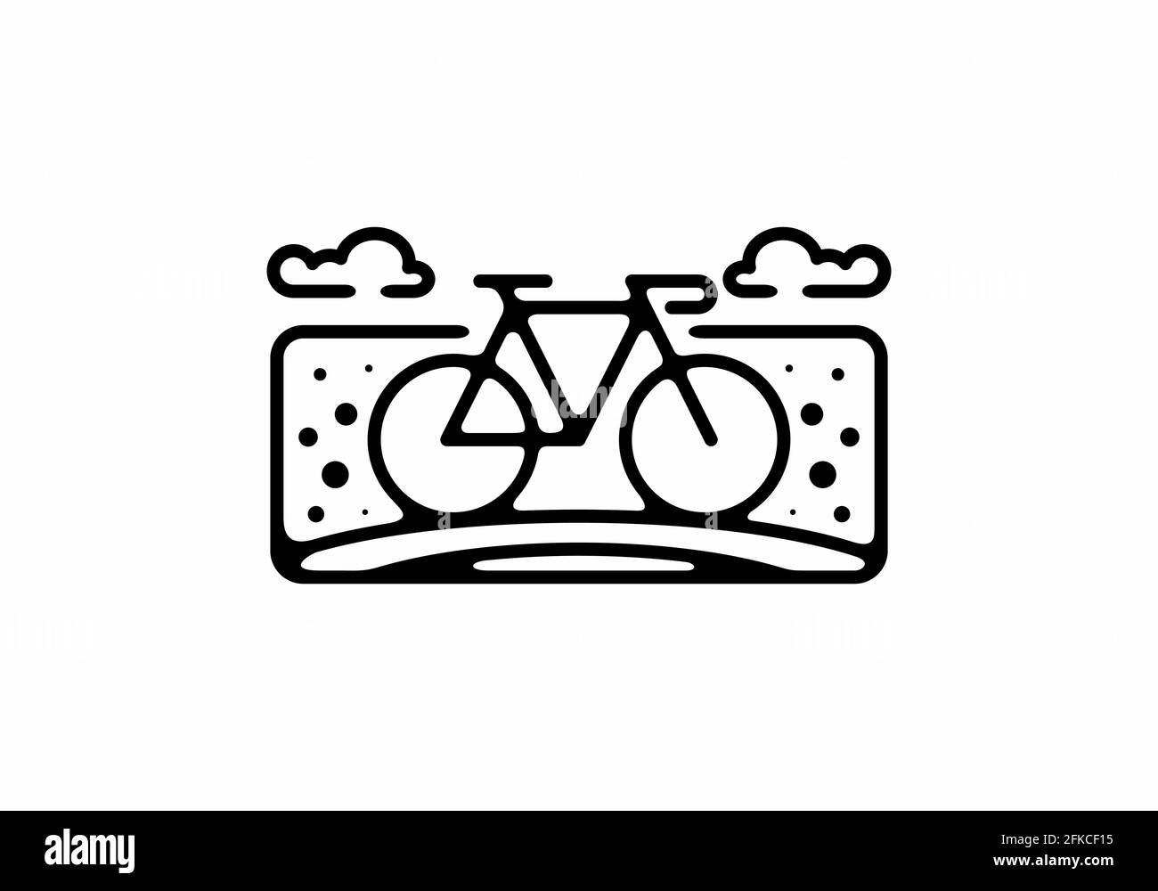 Black line art illustration of bicycle in rectangle shape design Stock ...