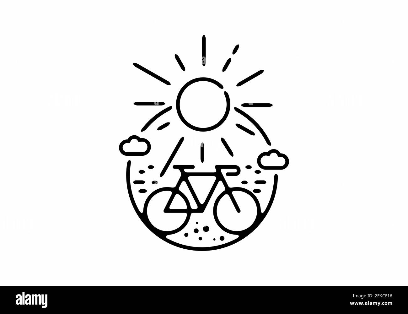 Black line art illustration of bicycle in circle shape design Stock ...