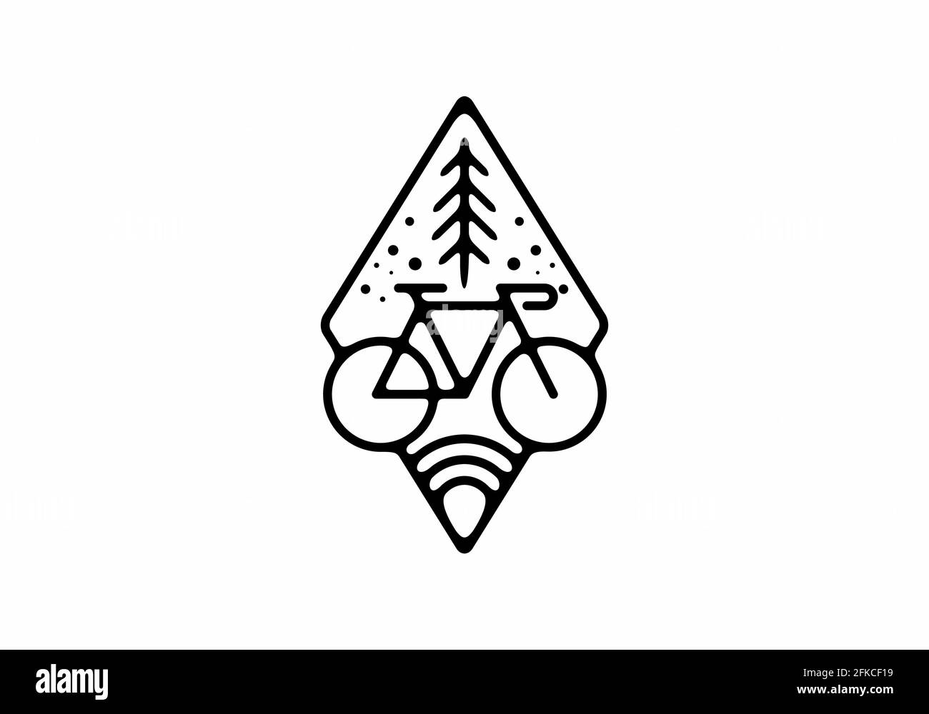 Black line art illustration of bicycle in diamond shape design Stock ...