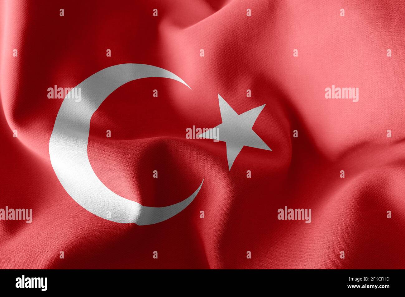 3D illustration flag of Turkey. Waving on the wind flag textile ...