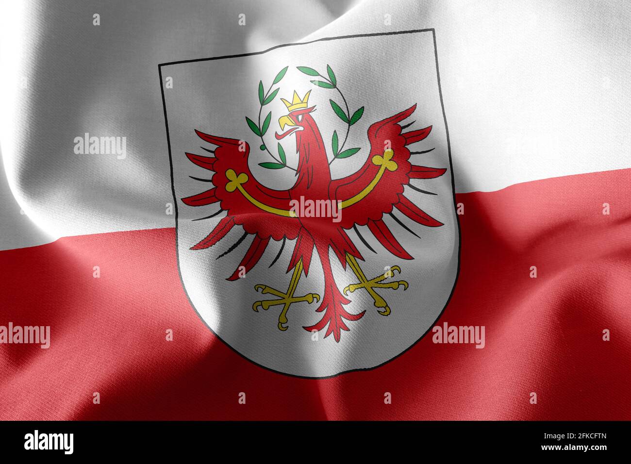 3D illustration flag of Tyrol is a region of Austria. Waving on the ...