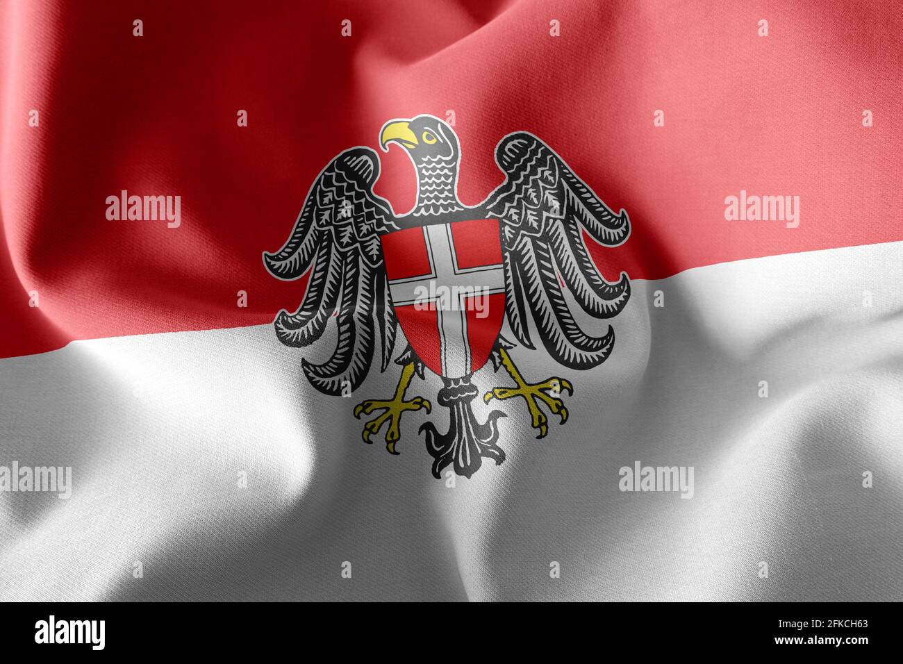 3D illustration flag of Vienna is a region of Austria. Waving on the ...
