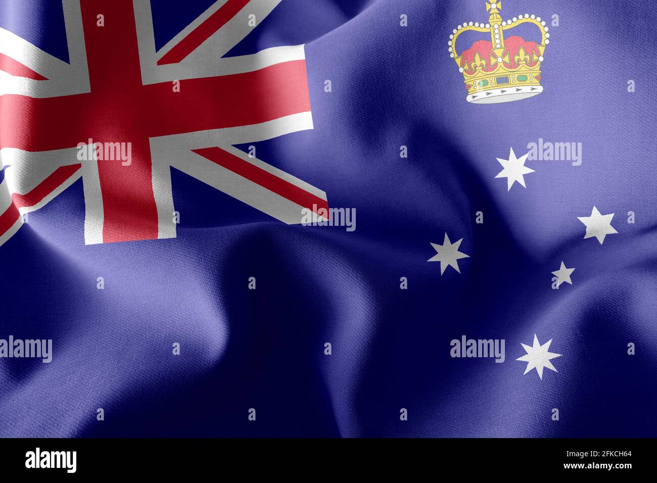 3D illustration flag of Victoria is a region of Australia. Waving on ...
