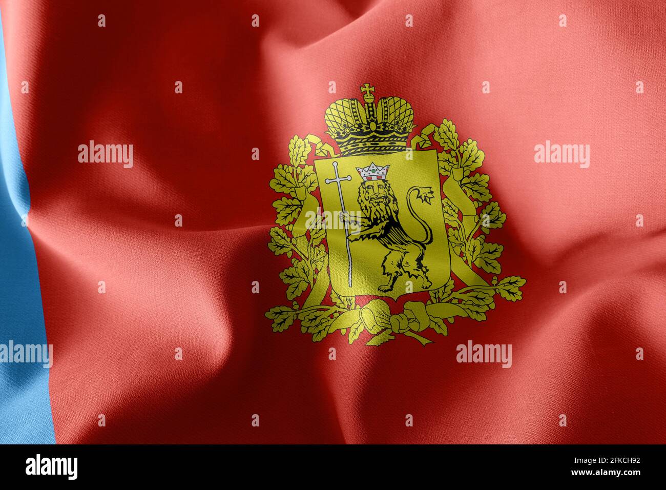 3D illustration flag of Vladimir Oblast is a region of Russia. Waving ...