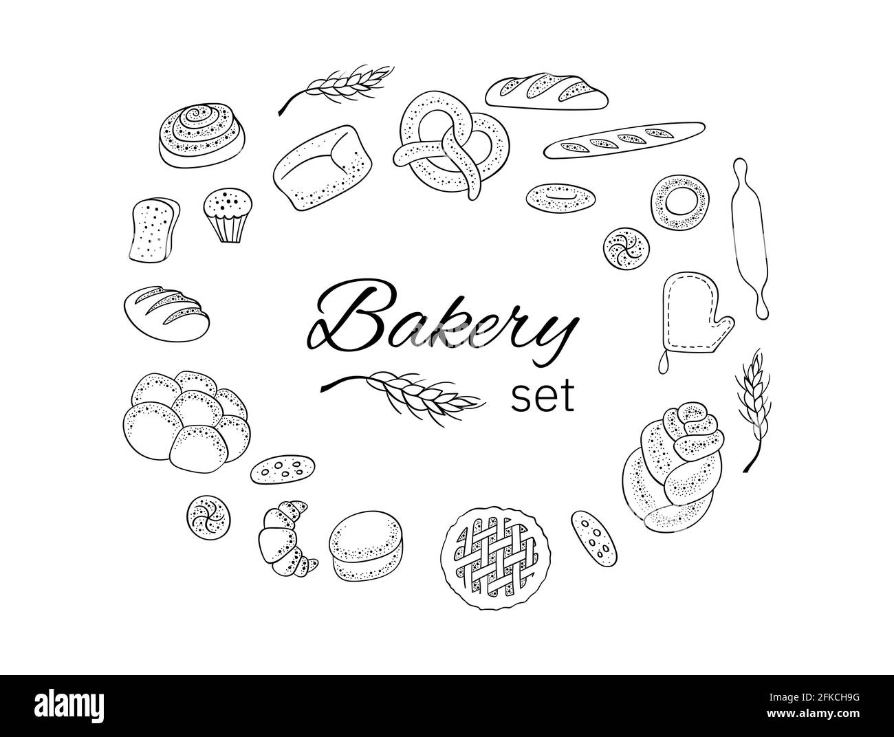 Bakery doodels hand drawn collection. Vector illustration Stock Vector ...