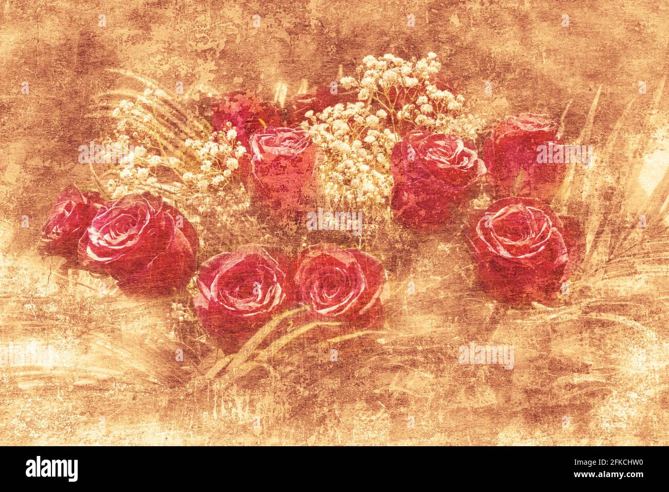 Decorative bouquet of bright red roses, anniversary background Stock ...