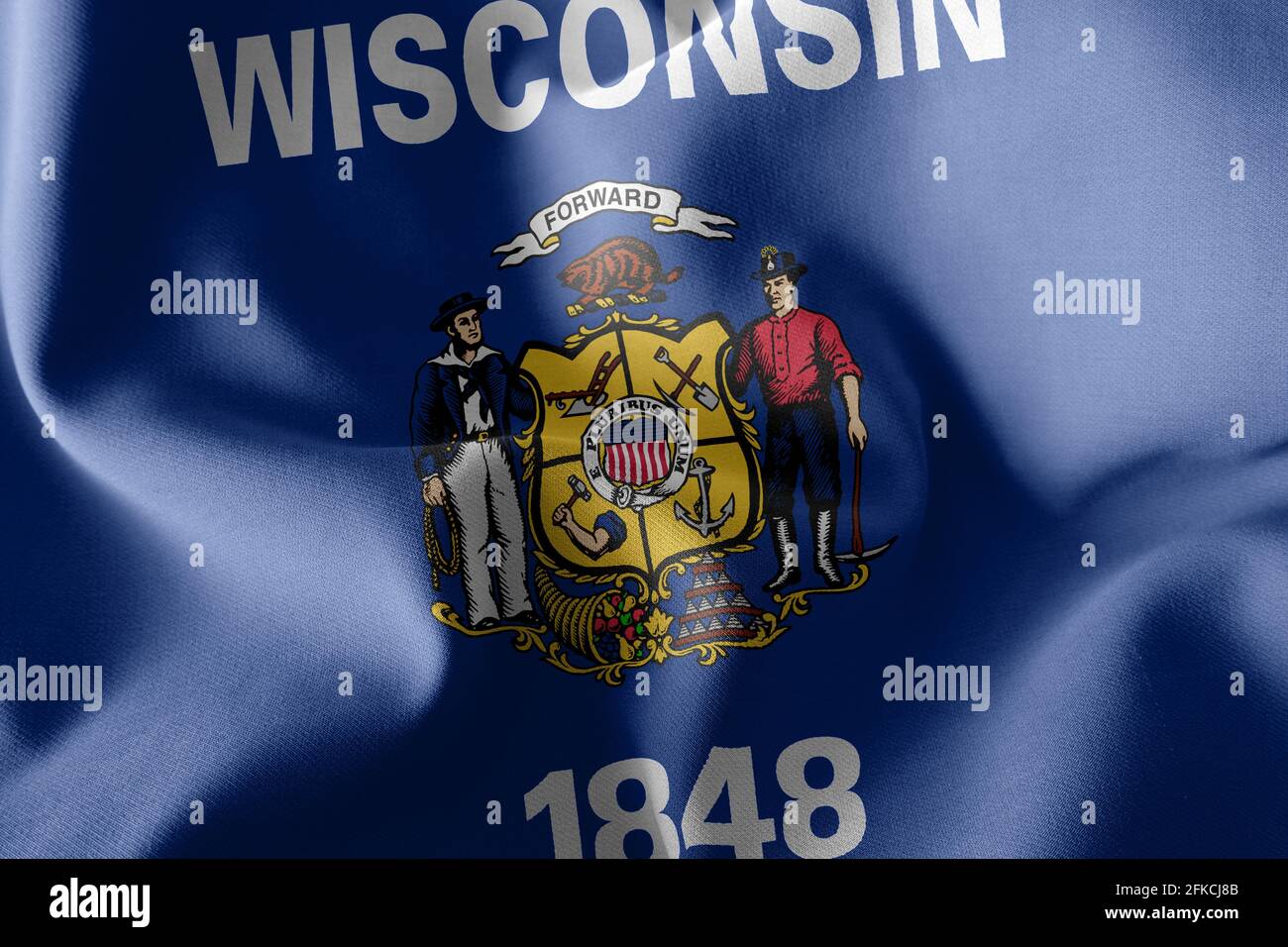 3D illustration flag of Wisconsin is a region of United States. Waving ...