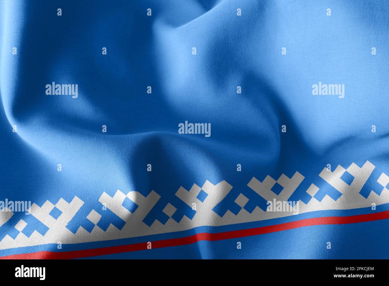 3D illustration flag of Yamalo-Nenets Autonomous Okrug is a region of ...