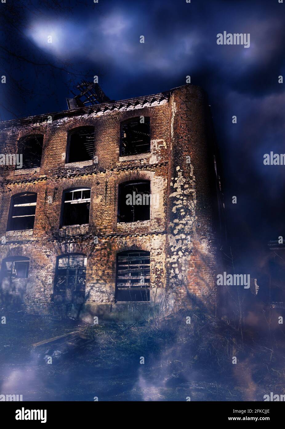 Old abandoned ruined building and the dark night sky, photo ...