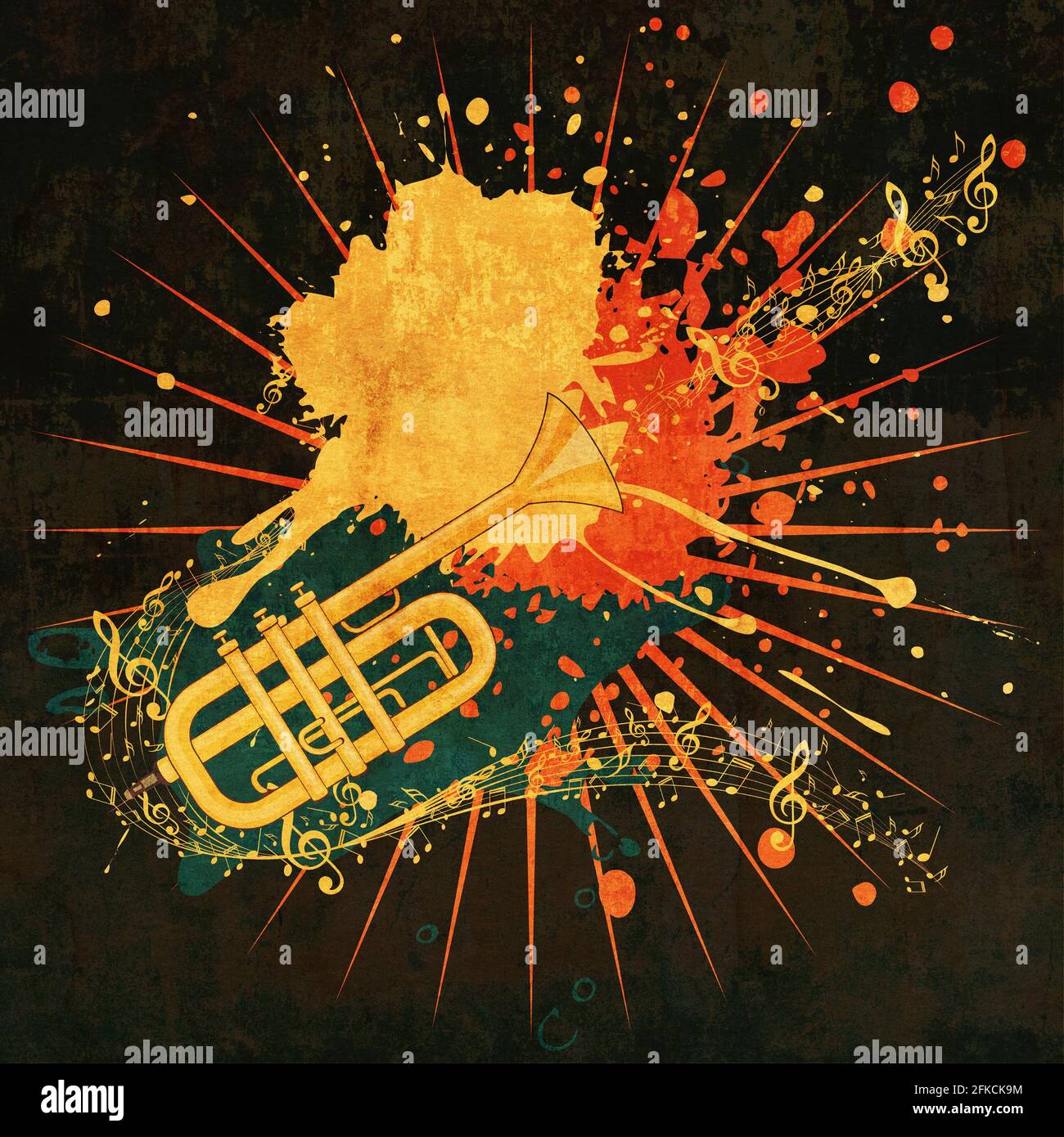 Abstract yellow trumpet design music themed textured illustration Stock ...